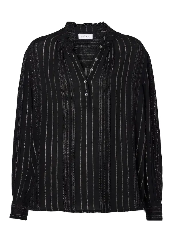 Velvet By Graham & Spencer Striped Lamé Blouse - Black