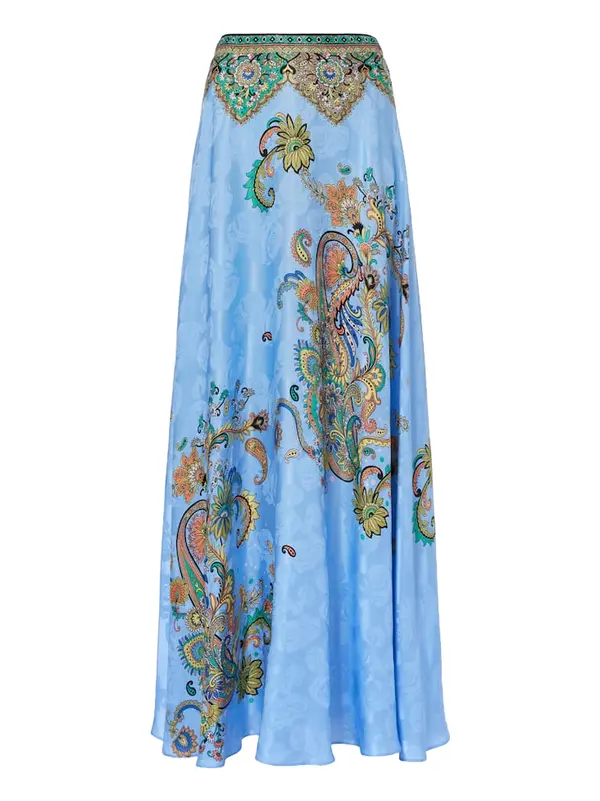 Etro Floral Silk Crêpe De Chine Maxi Skirt - Blue