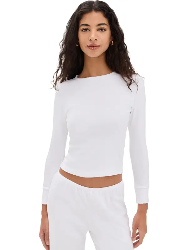 Donni. The Baby Rib Scallop Long Sleeve - Powder