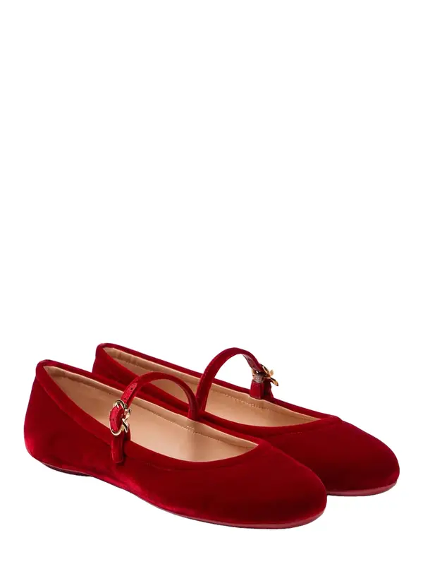 GIANVITO ROSSI Carla Velvet Mary Jane Flats - Red