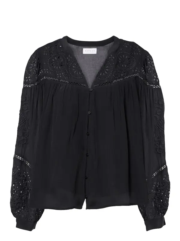 Velvet By Graham & Spencer Libby Open-knit Blouse - Black
