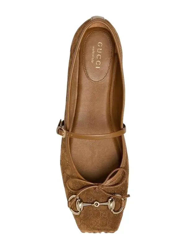 Gucci Gg Suede Horsebit Ballerina Flats - Light Brown