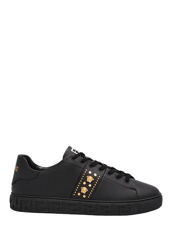 Versace La Greca Leather Low-top Sneakers - Black Versace Gold