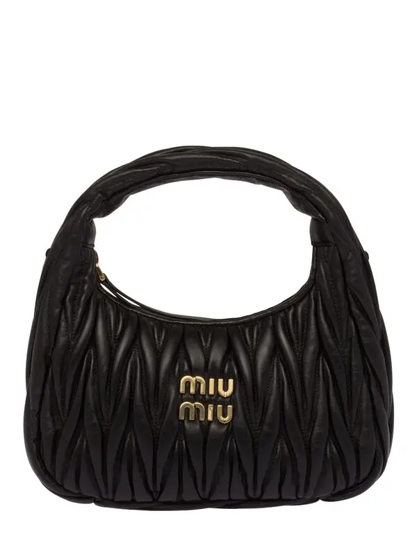 Miu Miu Wander Matelassé Nappa Leather Hobo Bag - Black