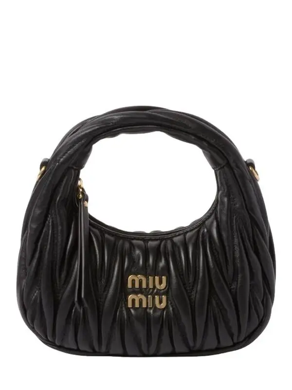Miu Miu Wander Matelassé Nappa Leather Mini Hobo Bag - Black