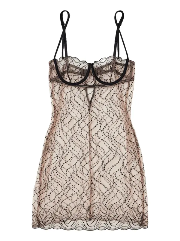 Kiki De Montparnasse Ondule Silk-blend Trimmed Embroidered Tulle Chemise - Neutrals