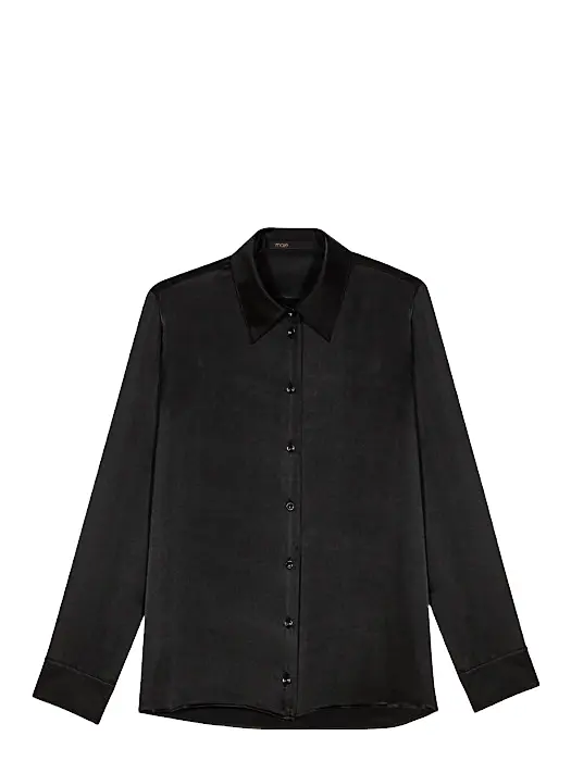 Maje Relaxed-fit Long-sleeved Silk Shirt - Noir / Gris