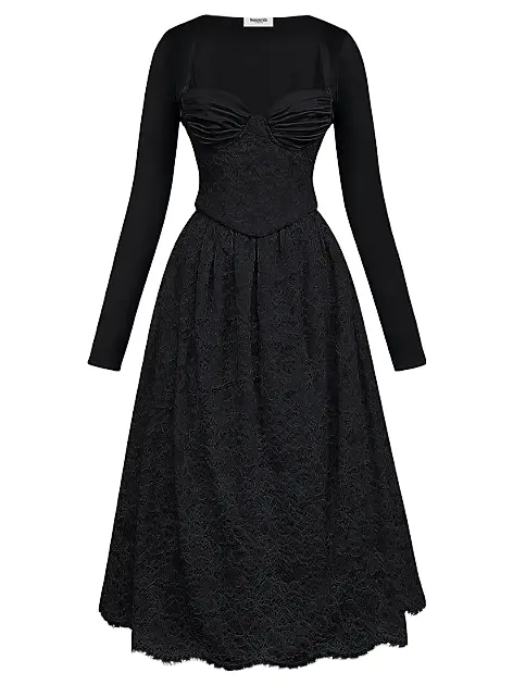 House Of Cb Duchess Corset-bodice Lace Midi Dress - Black