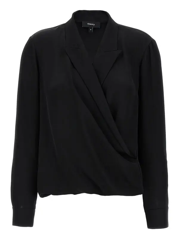 Theory Pk Label Wrap Blouse - Black