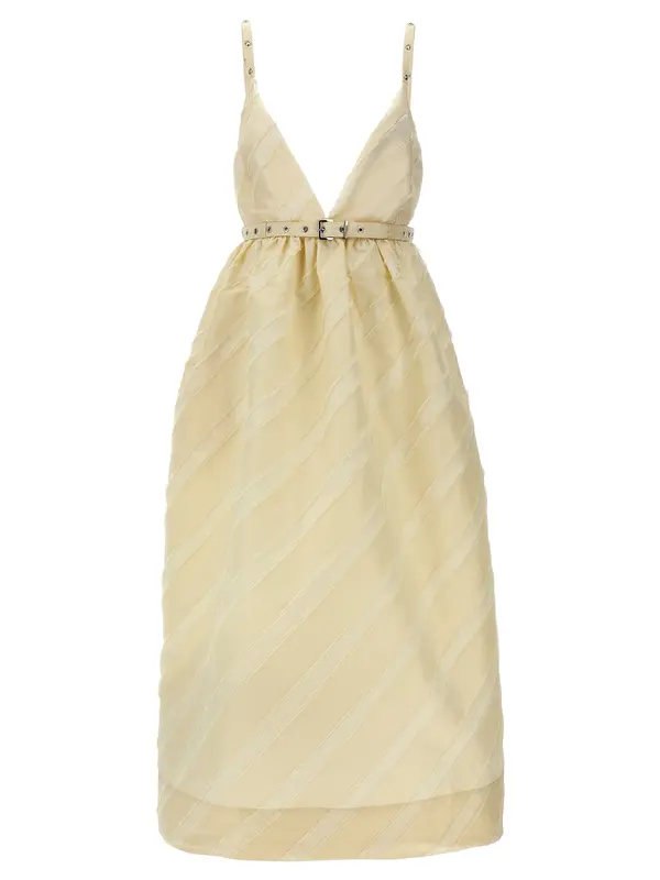 GANNI Stripe Strap Taffeta Dress - Beige