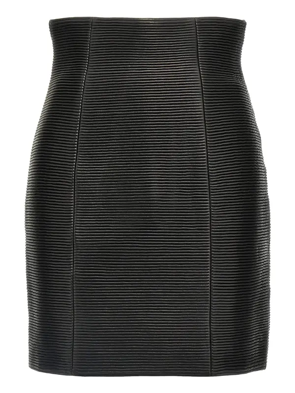 Balmain Hw Rolled Ribbed Leather Mini Skirt - Black