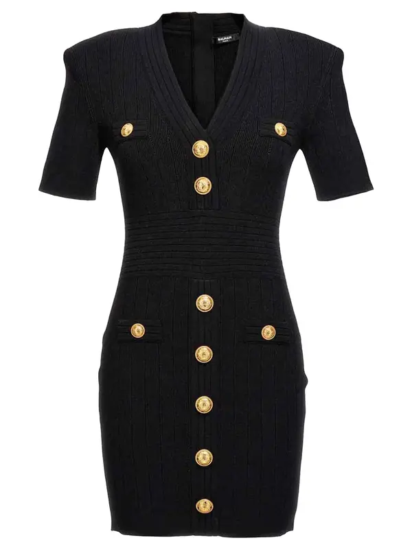 Balmain Chiocciola' Ribbed Knit Dress - Black