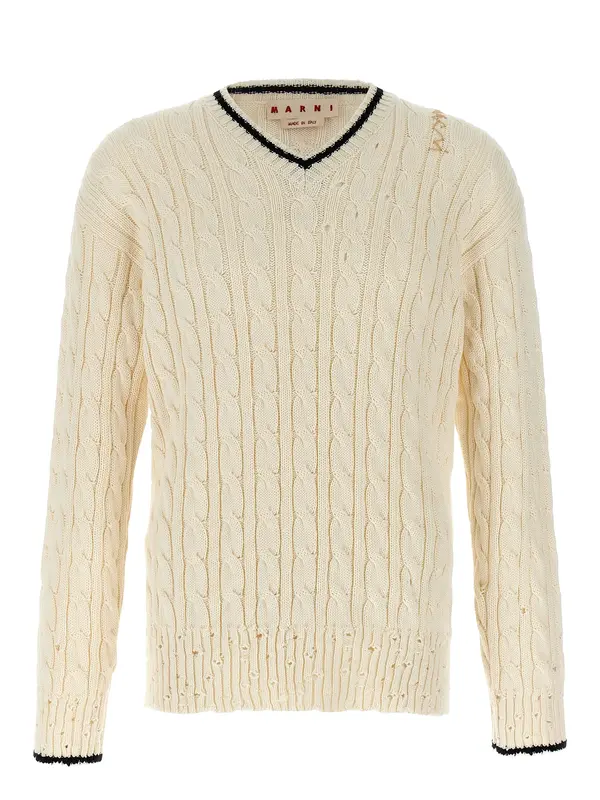 Marni V-neck Cotton Sweater - White