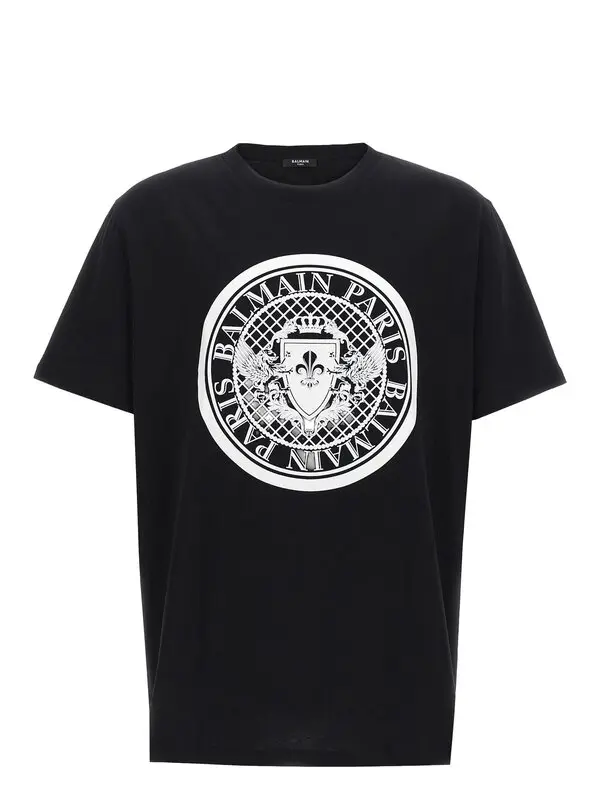 Balmain Velvet Logo T Shirt - White/black