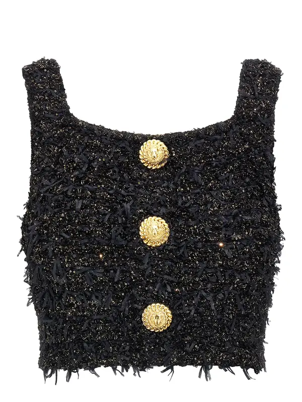 Balmain Lurex Tweed Top - Black