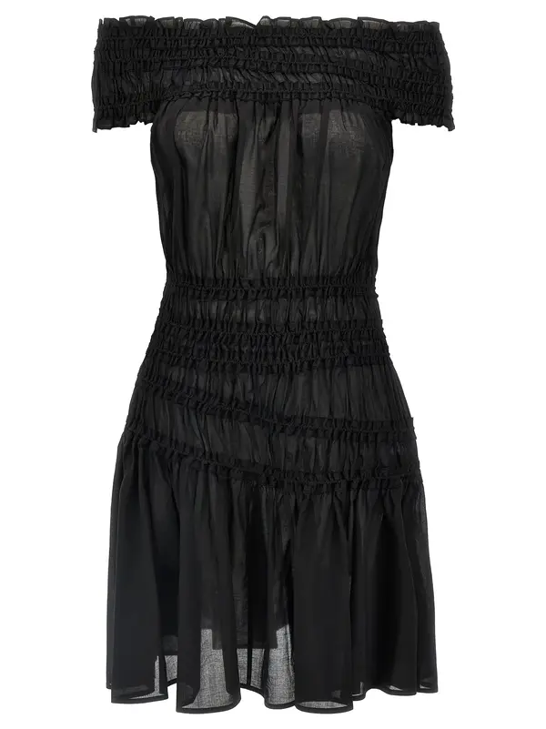 Tory Burch Smocked Cotton Dress - Black