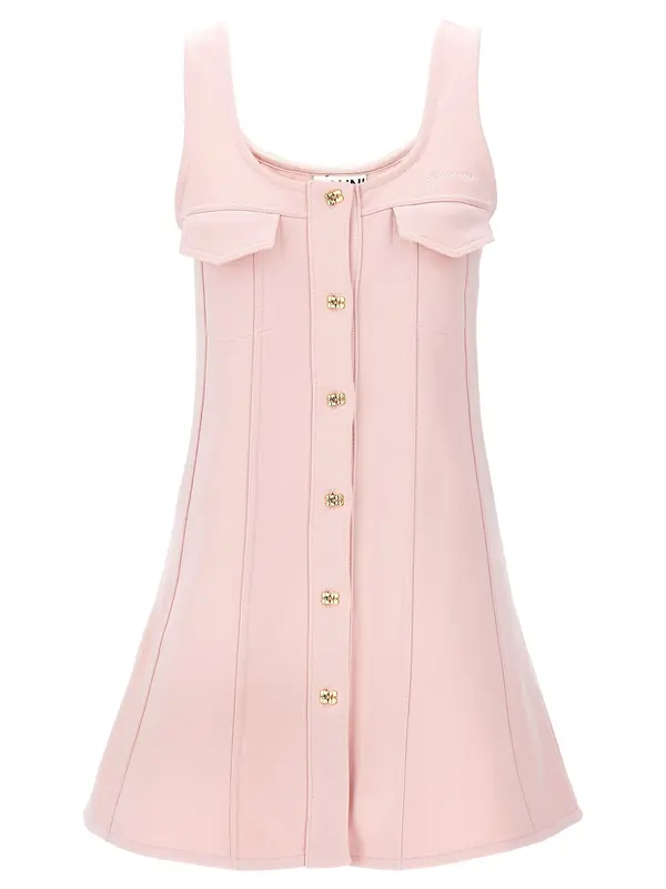 GANNI Fleece Cotton Mini Dress - Pink