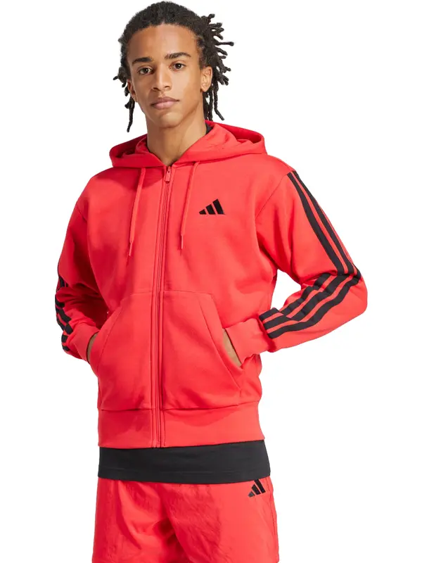 Adidas Essentials 3-stripes Fleece Hoodie - Pure Ruby / Black