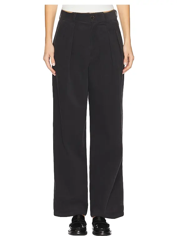 WAO Wide Leg Pleated Corduroy Pants - Charcoal
