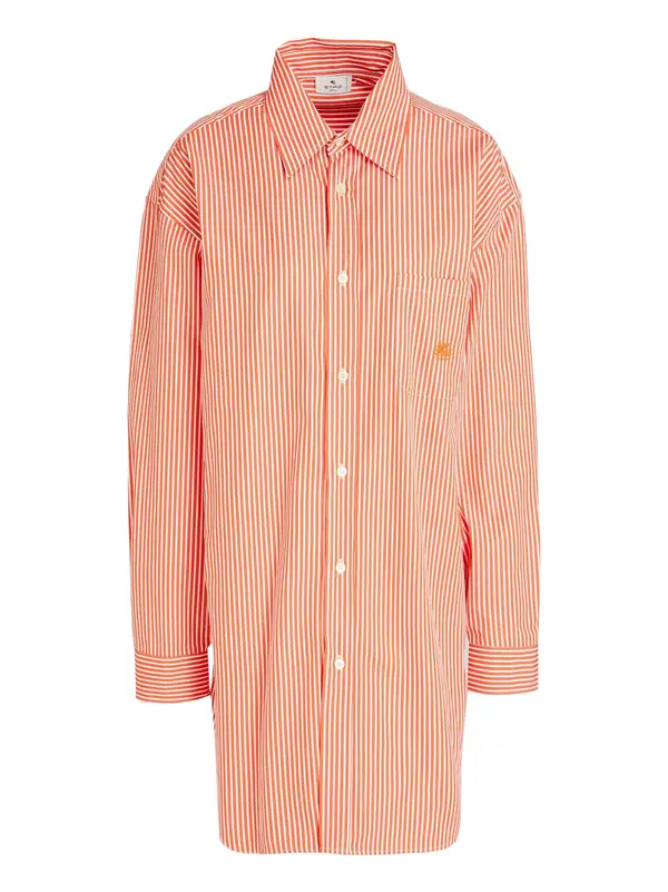 Etro Striped Cotton-poplin Shirt - Tomato Red