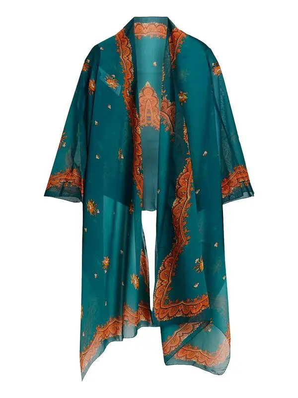 Etro Printed Silk-georgette Jacket - Petrol