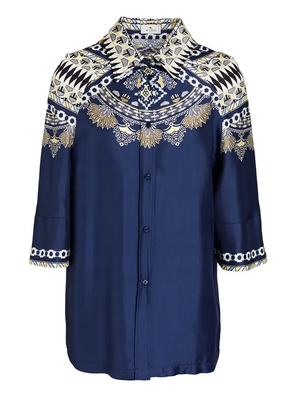 Etro Printed Silk-twill Shirt - Navy