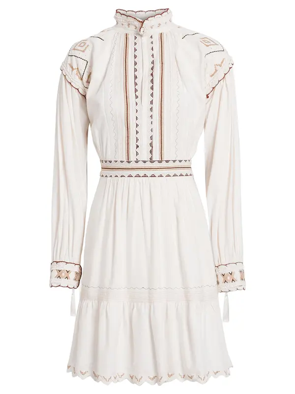 Etro Embroidered Cotton Mini Dress - Ecru
