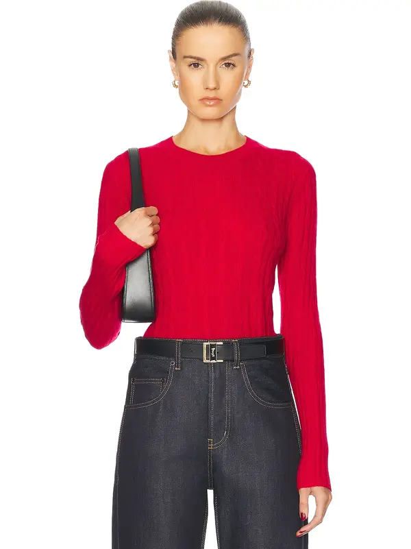 Guest In Residence Cable Shrunken Cashmere Crew Sweater - True Red