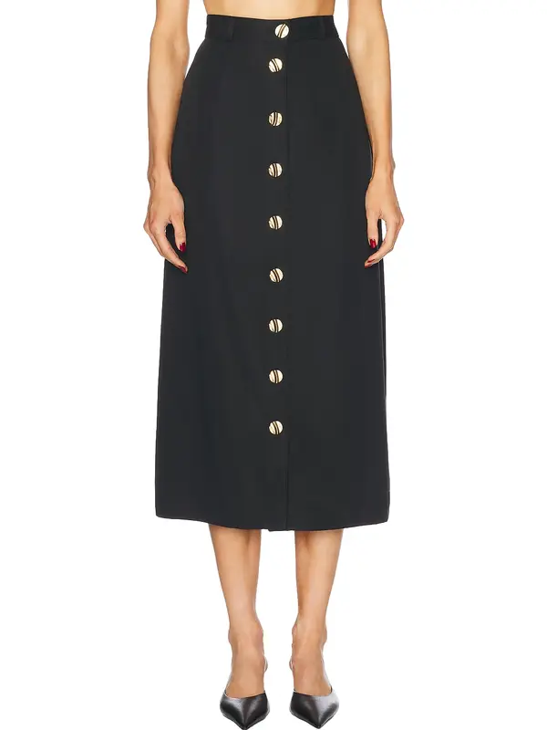 Matthew Bruch Button Front Midi Skirt - Black Tencel