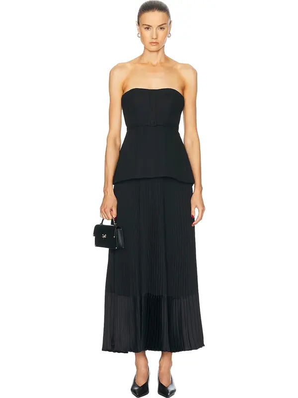 Simkhai Prisca Belted Bustier Tea Length Dress - Black