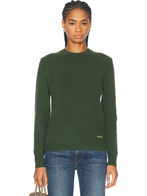 Renggli Embroidered Cashmere Crewneck Sweater - Juniper