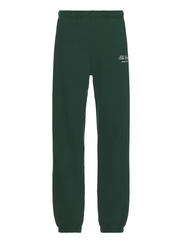 SPORTY & RICH X Hotel Carlyle Script Embroidered Sweatpant In Dark Green - Forest