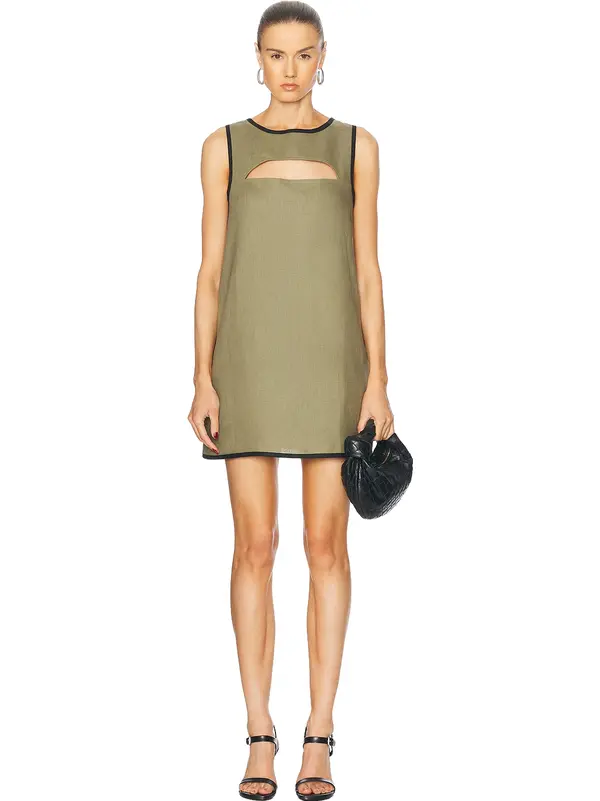 Matthew Bruch Bound Cutout Mini Shift Dress - Army Linen