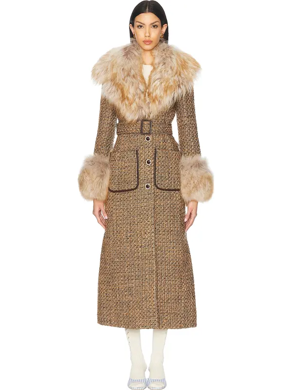 Valentino Garavani Fantasy Tweed Fur Trimmed Coat - Marrone & Multicolor