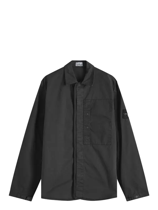 Stone Island Supima Cotton Twill Stretch-tc Button Shirt Jacket - Black