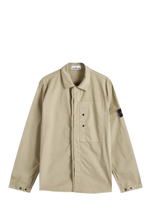 Stone Island Supima Cotton Twill Stretch-tc Button Shirt Jacket - Desert