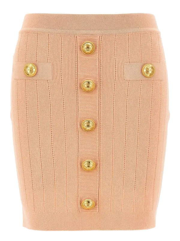 Balmain Buttoned Knitted Midi Skirt - Pink