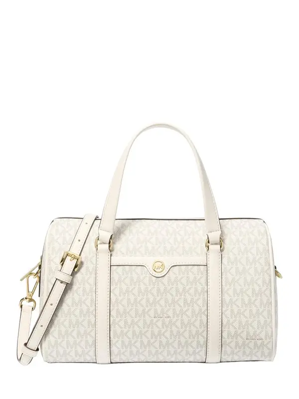 Michael Kors Jet Set Travel Medium Signature Logo Duffle Crossbody Bag - Natural