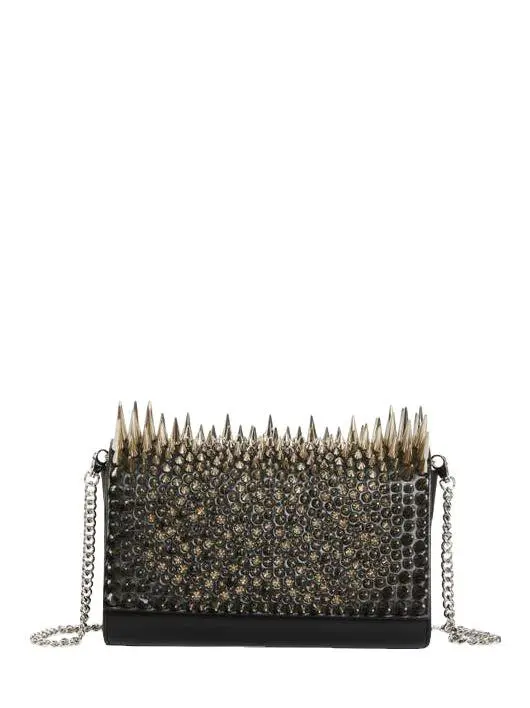 CHRISTIAN LOUBOUTIN Paloma Spike Leather Crossbody Clutch - Bk65 Black/ Silver