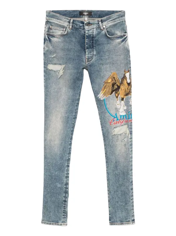 Amiri Pegasus Print Jeans - Blue