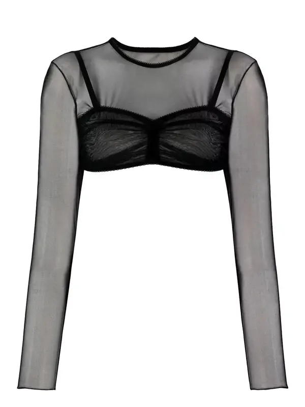 IOANA CIOLACU Semi-sheer Cropped Top - Black