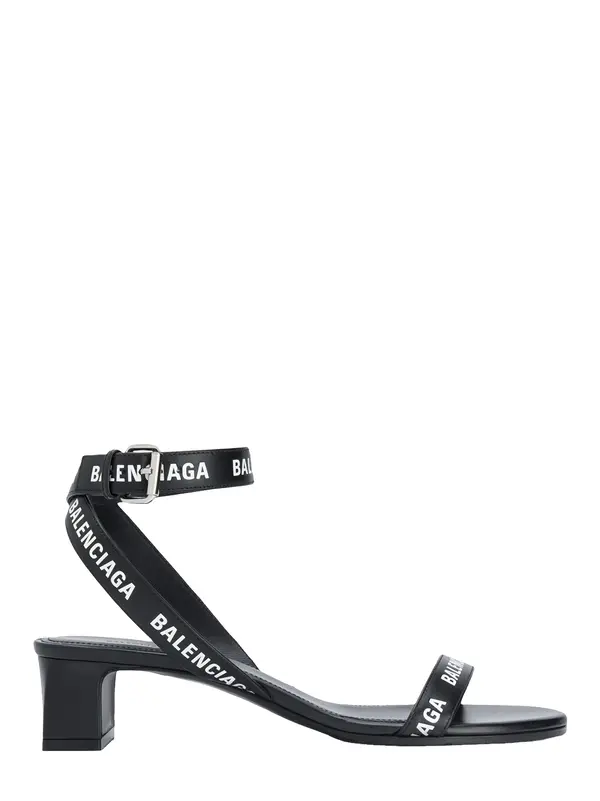 Balenciaga Logo Ankle Strap Sandals - Black
