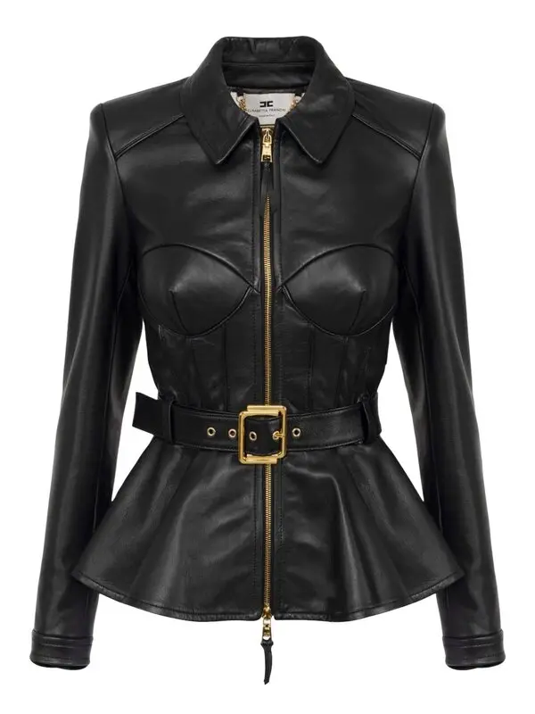 Elisabetta Franchi Peplum Leather Jacket - Black
