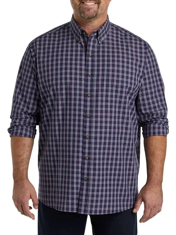 HARBOR BAY BY DXL Big & Tall Easy-care Small Plaid Sport Shirt - Blue Multi