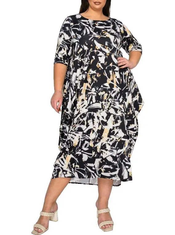 L I V D Brielle Printed Jersey Midi Dress - Black Taupe