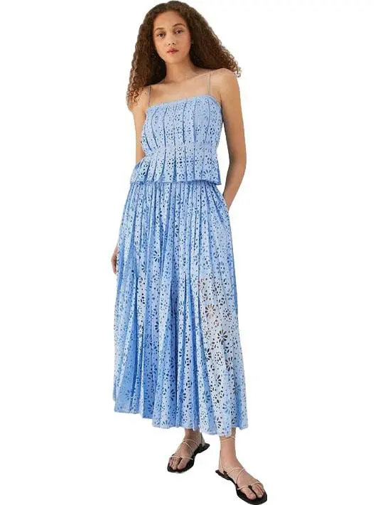 Rebecca Taylor Geo Eyelet Pleated Skirt - Bluebird