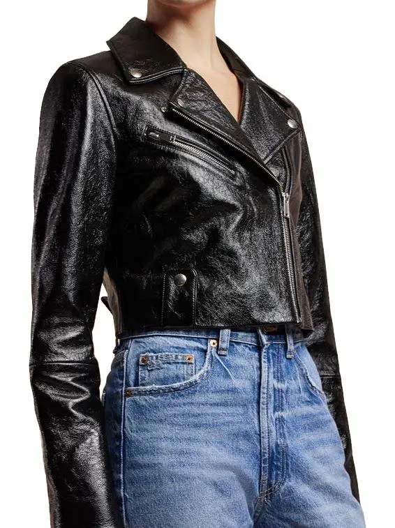 Rebecca Taylor Patent Moto Jacket - Black
