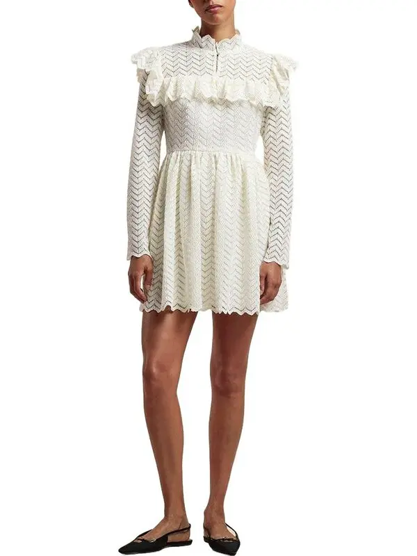 Rebecca Taylor Chevron Lace Dress - Gardenia