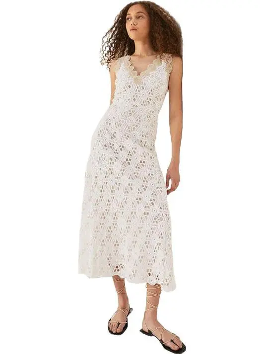 Rebecca Taylor Macrame Midi Fit & Flare Dress - Milk