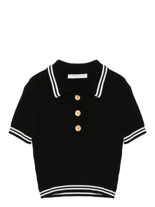 Alessandra Rich Cotton Polo Top - Black